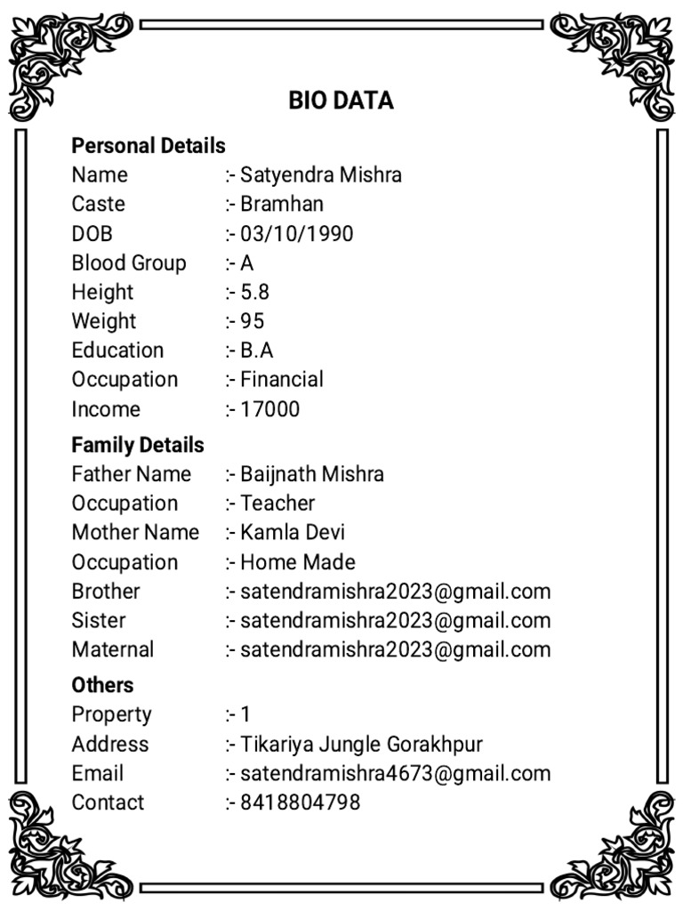 Satyendra Mishra's Bio Data Profile | PDF