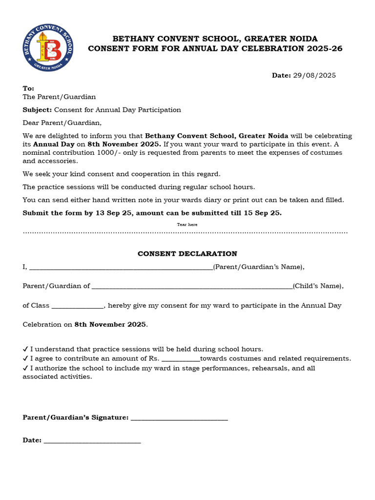 Annual Day Participation Consent Form | PDF