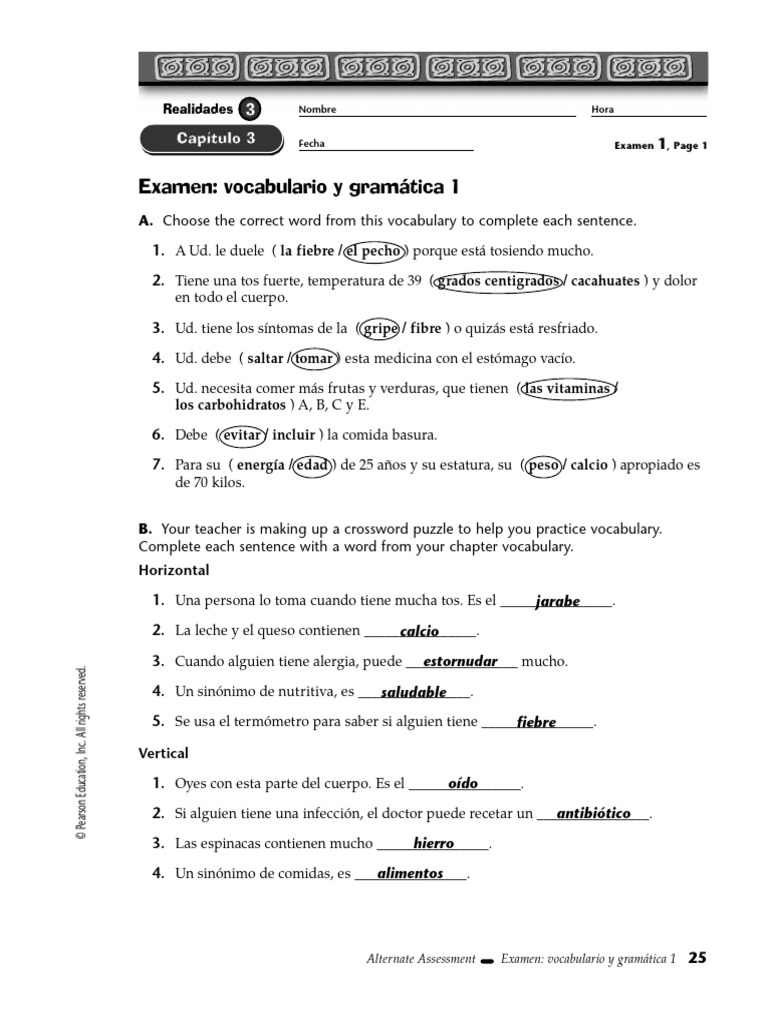 Examen de Vocabulario y Gramática 1 | PDF
