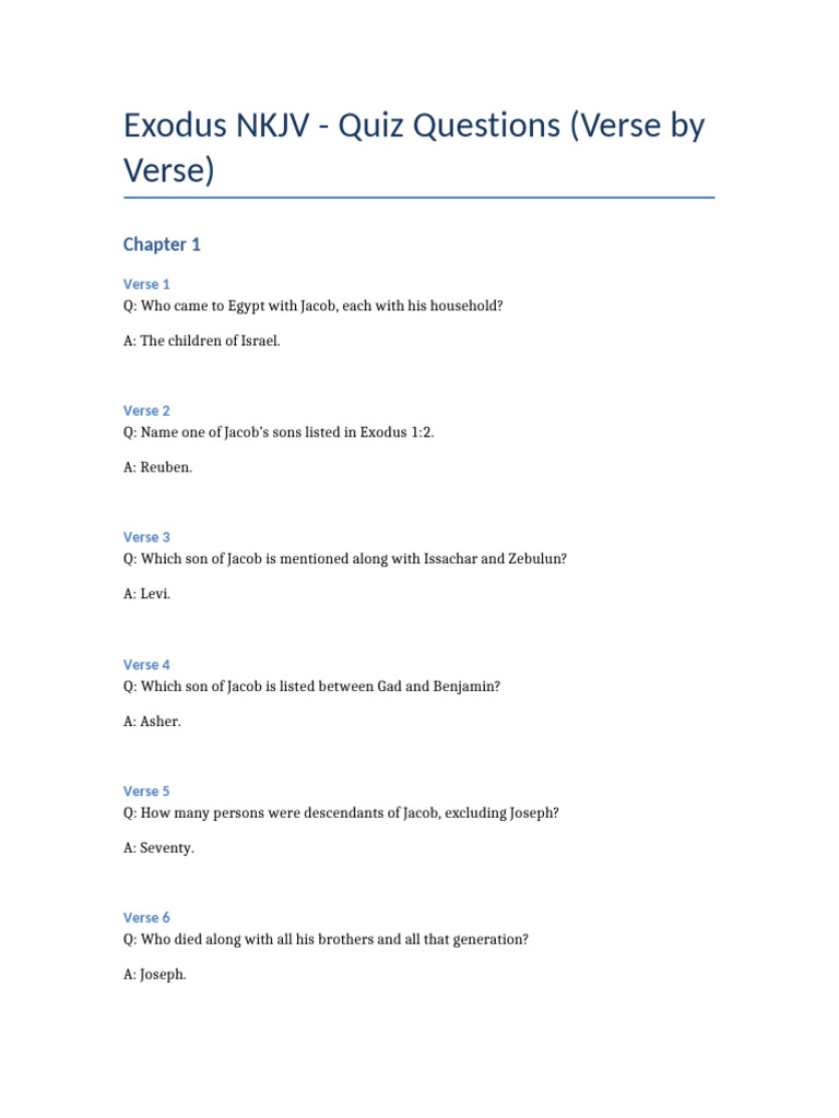 Exodus Quiz Questions PDF | PDF | Moses | Aaron