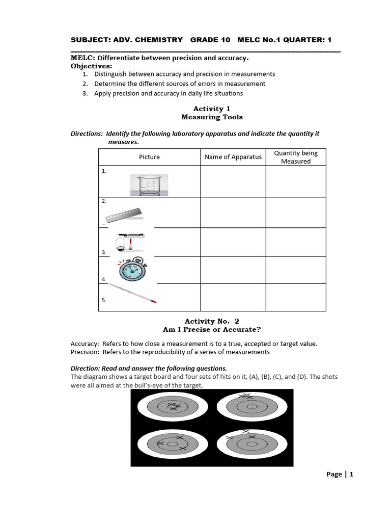 Precision vs. Accuracy in Chemistry | PDF | Accuracy And Precision ...