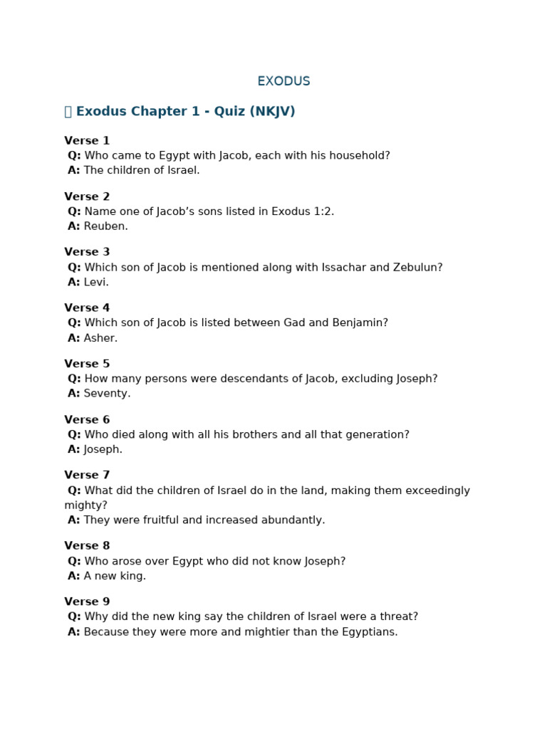 ? Exodus Chapter 1 - Quiz (NKJV) | PDF | Moses | Aaron