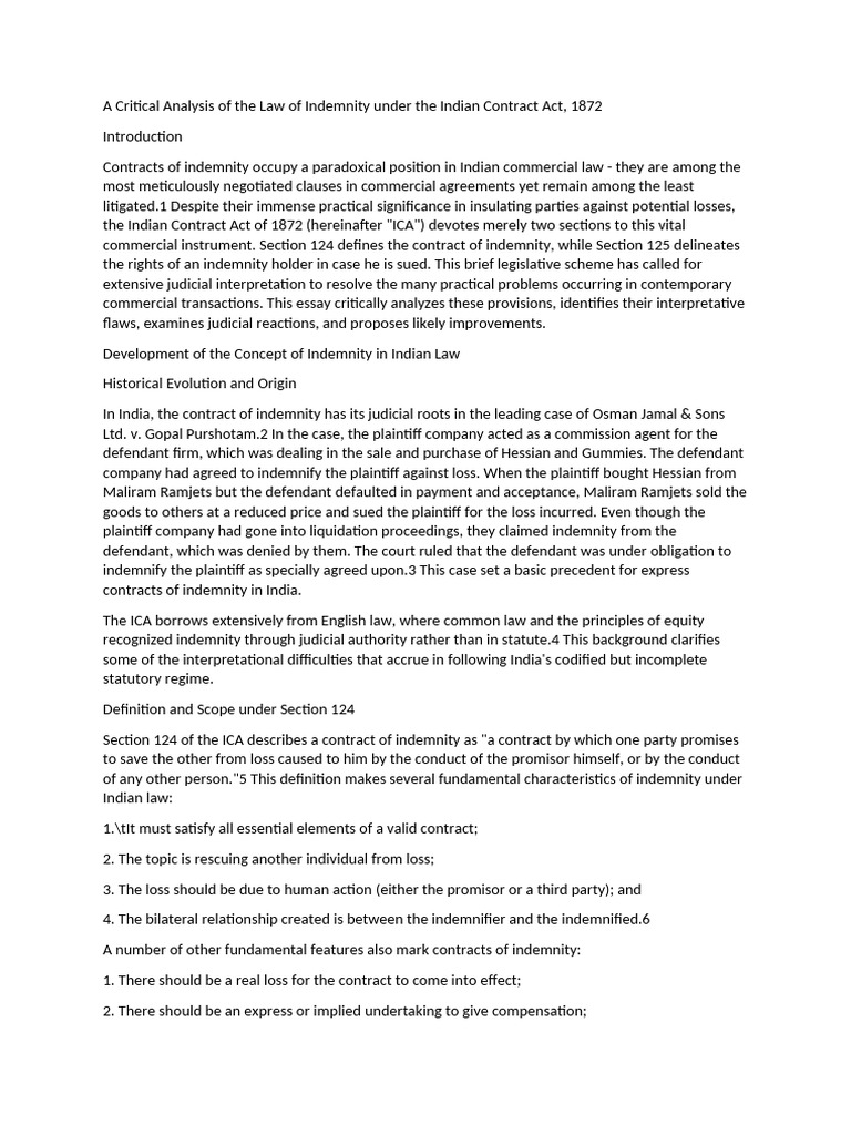 Indemnity Law Analysis in India | PDF | Indemnity | Guarantee