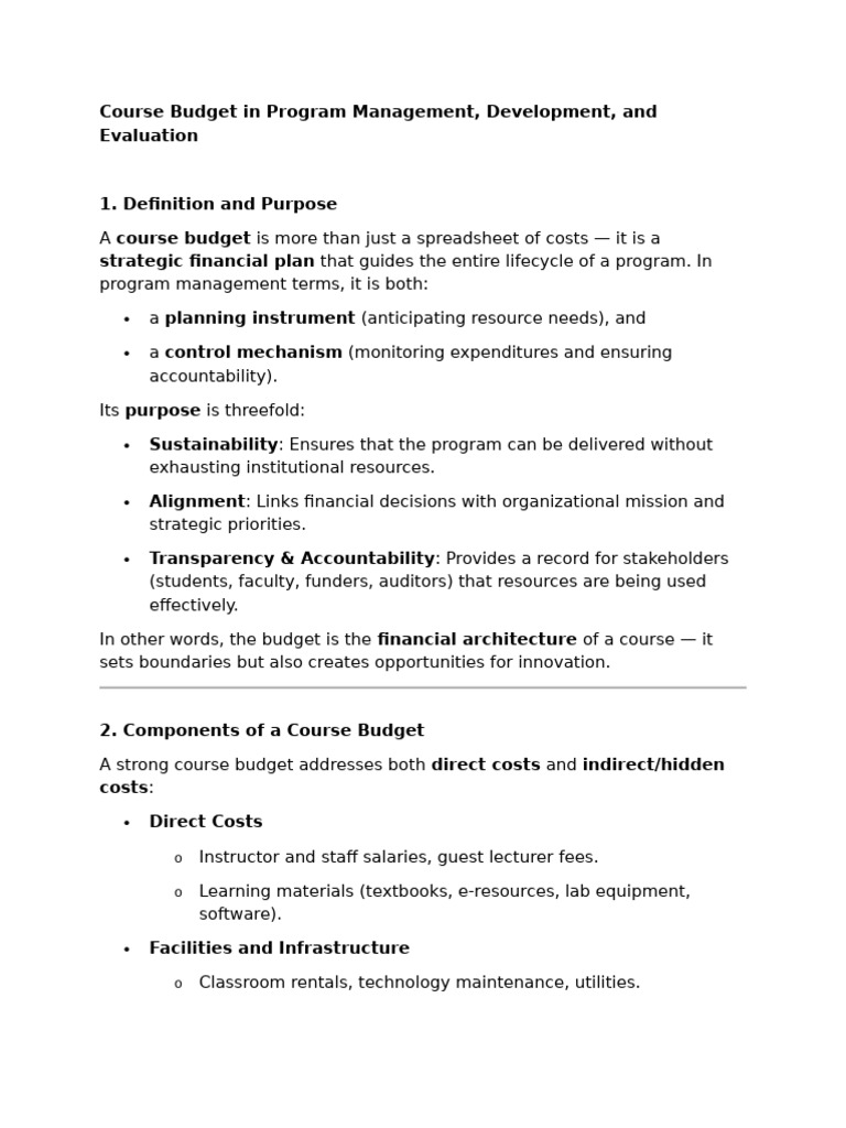 Course Budget | PDF | Budget | Return On Investment