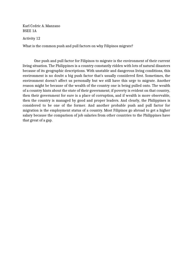 Push and Pull Factors of Filipino Migration | PDF