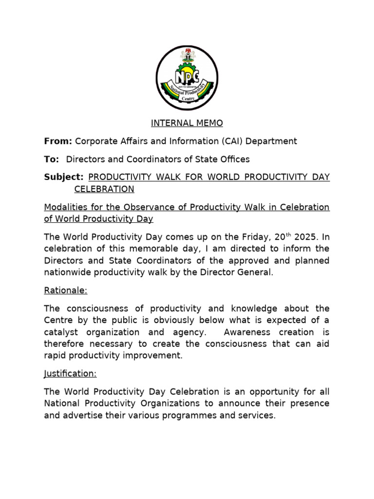 World Productivity Day Walk Details | PDF