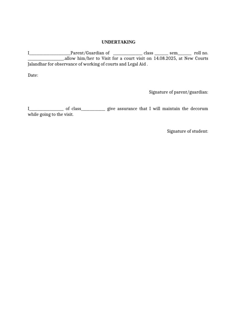 UNDERTAKING For Court Visit. | PDF