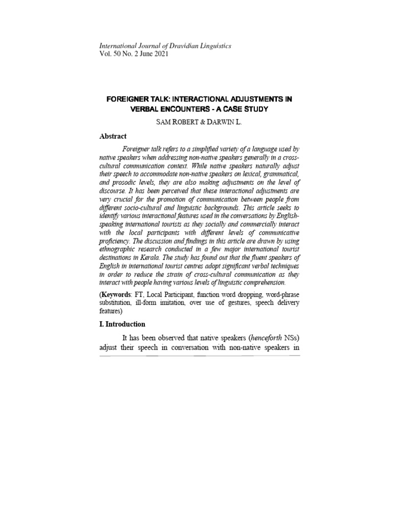 Foreigner Talk - Interactional Adjustments | PDF