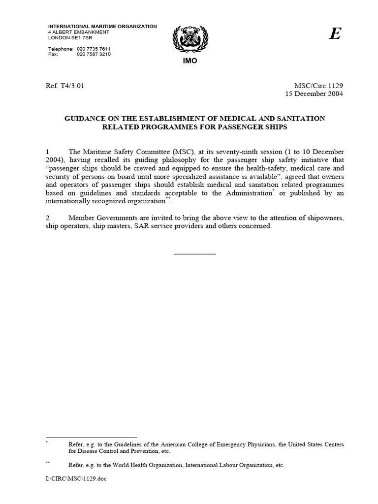 Medical Guidelines for Passenger Ships | PDF