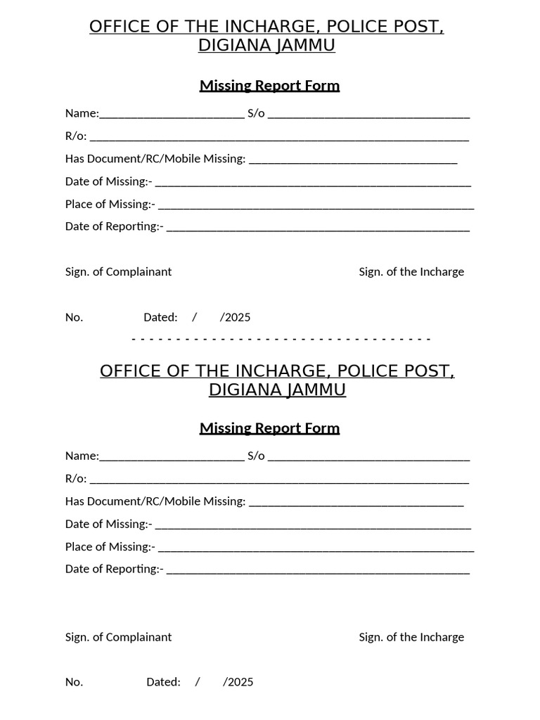 Missing Report Form Template | PDF
