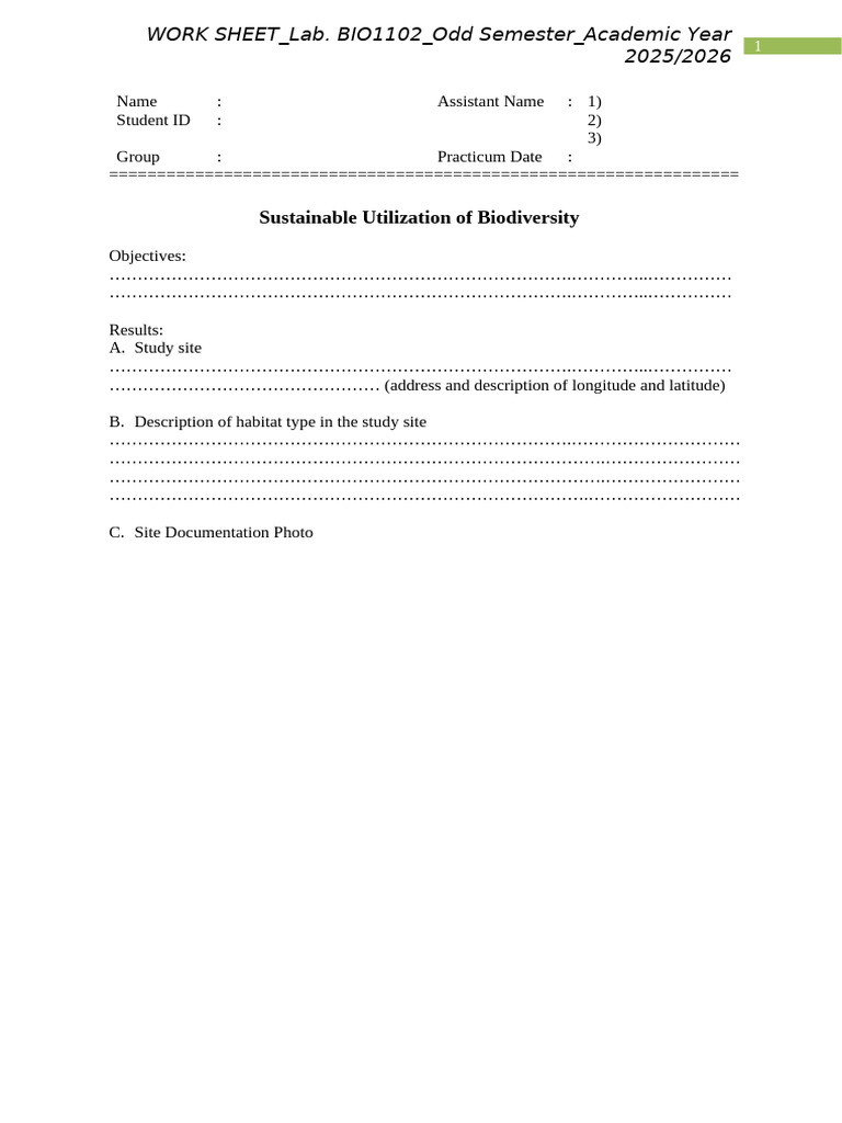 WORKSHEET BIO1021 2a Sustainable Utilization of Biodiversity | PDF ...