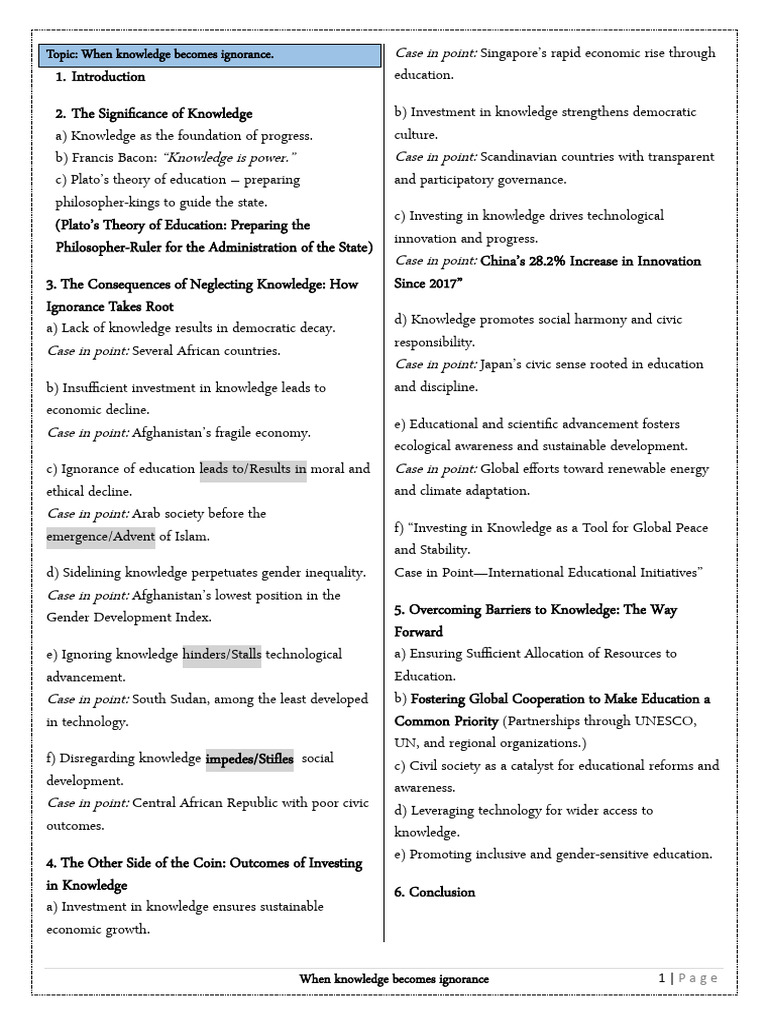 Knowledge vs. Ignorance: Impacts Explored | PDF