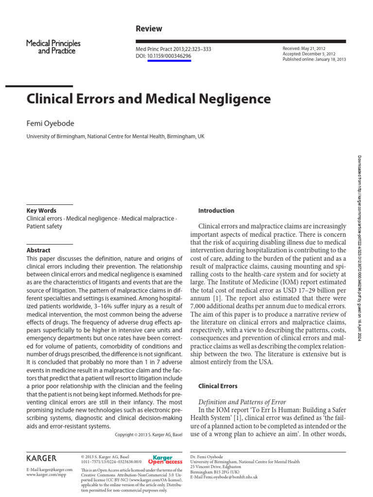 Clinical Errors and Medical Negligence | PDF | Medical Error | Patient ...