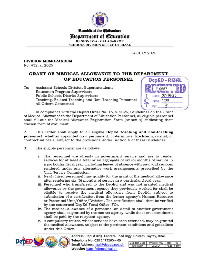 Medical Allowance Guidelines for DepEd Staff | PDF | Health Maintenance ...