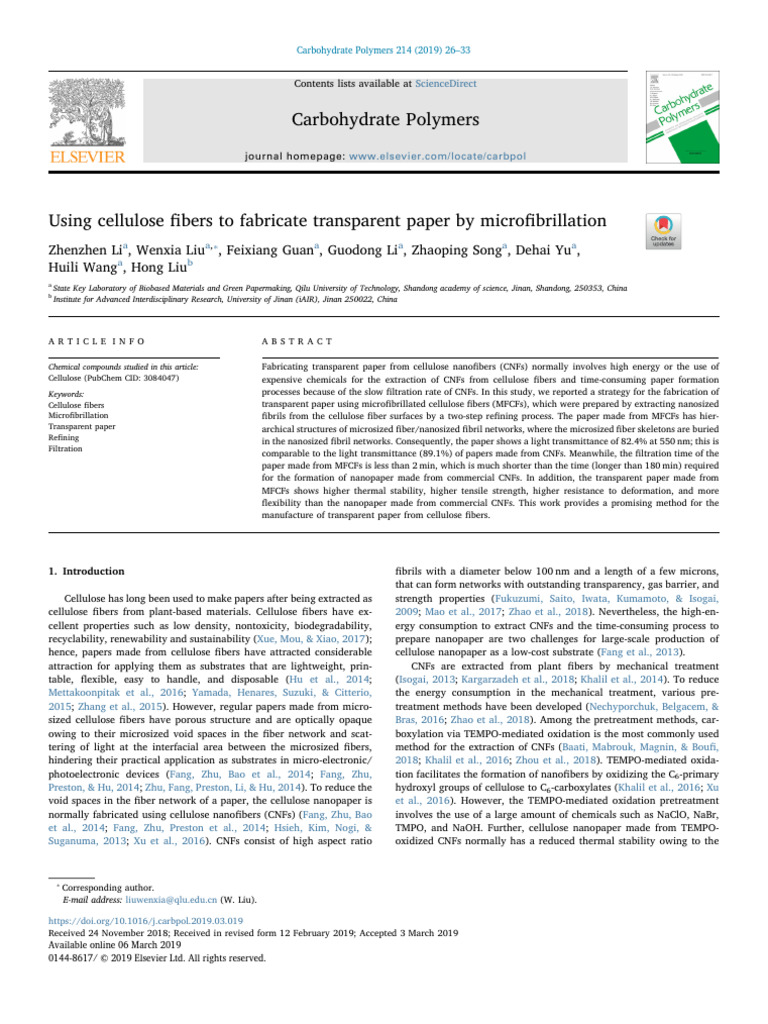 Carbohydrate Polymers 2019 | PDF | Fibers | Optical Fiber