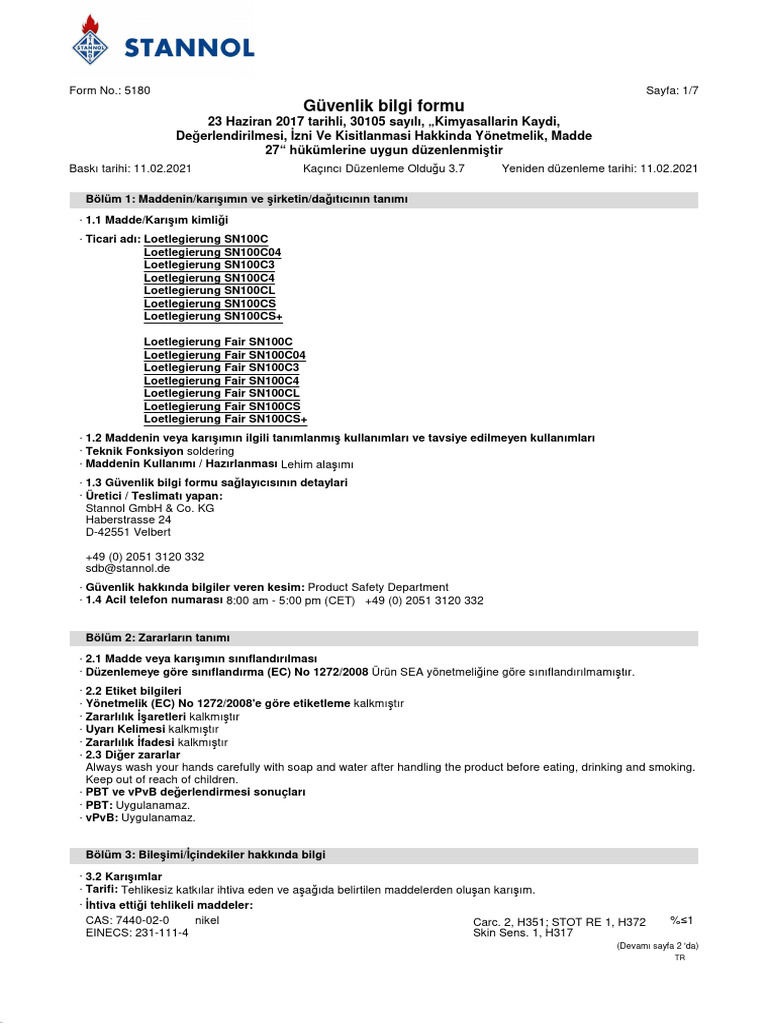 SN100C MSDS | PDF