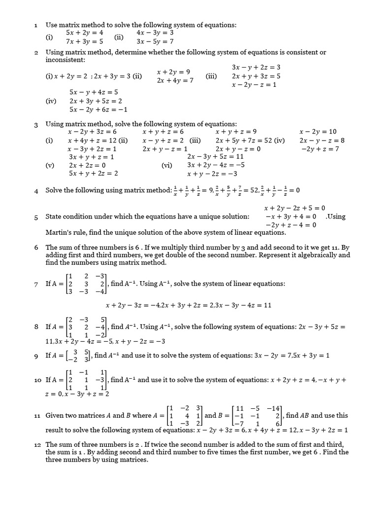 Solve Systems of Equations Using Matrices | PDF | Matrix (Mathematics ...