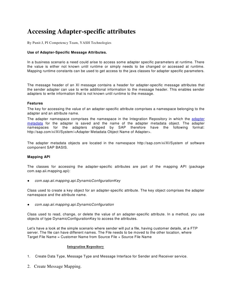Use Of Adapter Specific Message Attributes Pdf Application Programming Interface Metadata