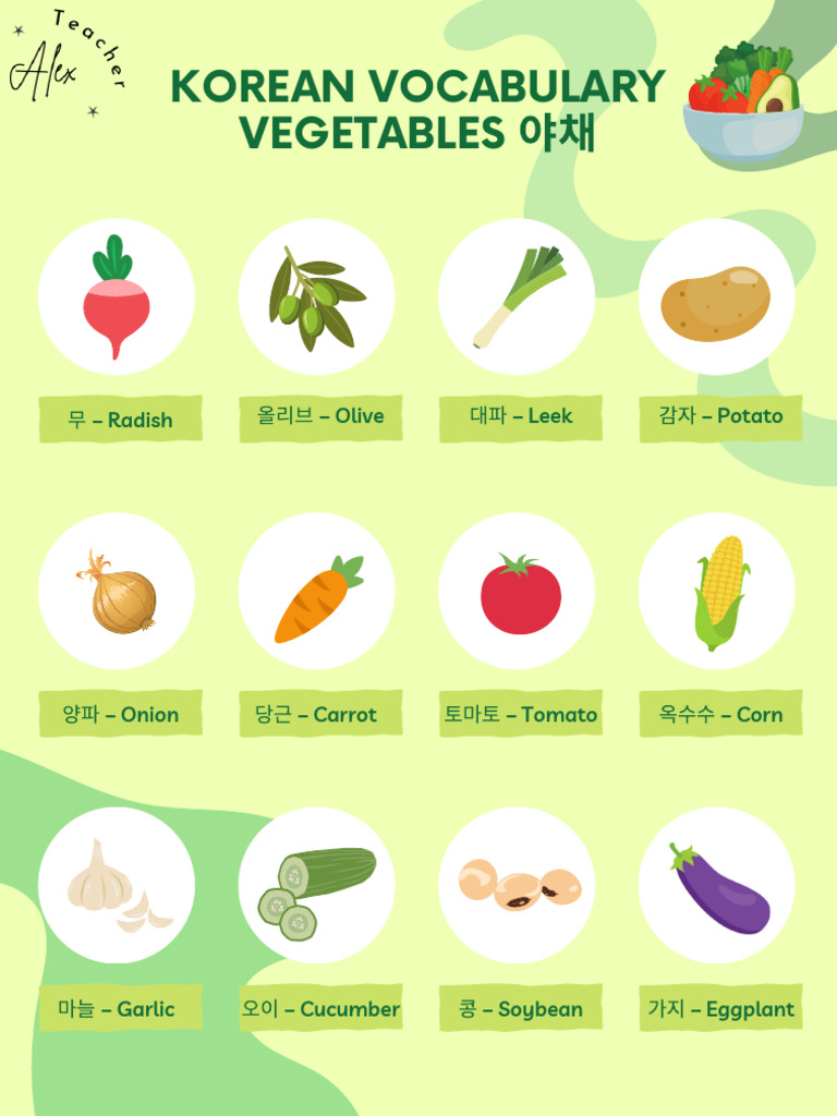 Korean Vegetable Vocabulary | PDF