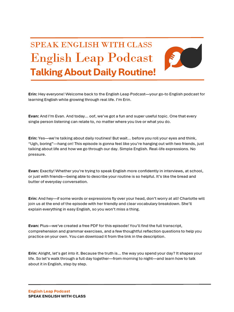 English Leap Podcast EP81 Daily Routine Talk About Your Day English ...