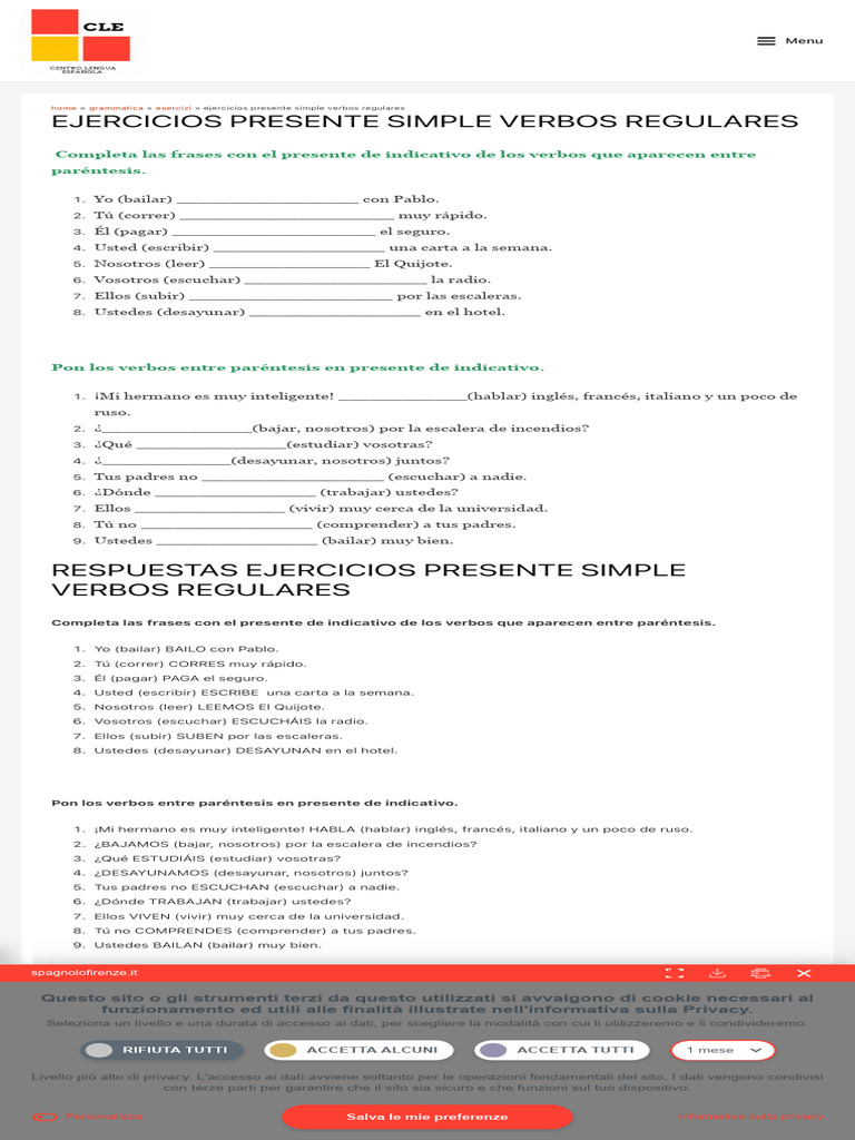 Ejercicios Presente Simple Verbos Regulares | PDF | Lingüística