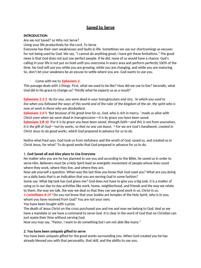 Saved To Serve | PDF | Jesus | Paul The Apostle