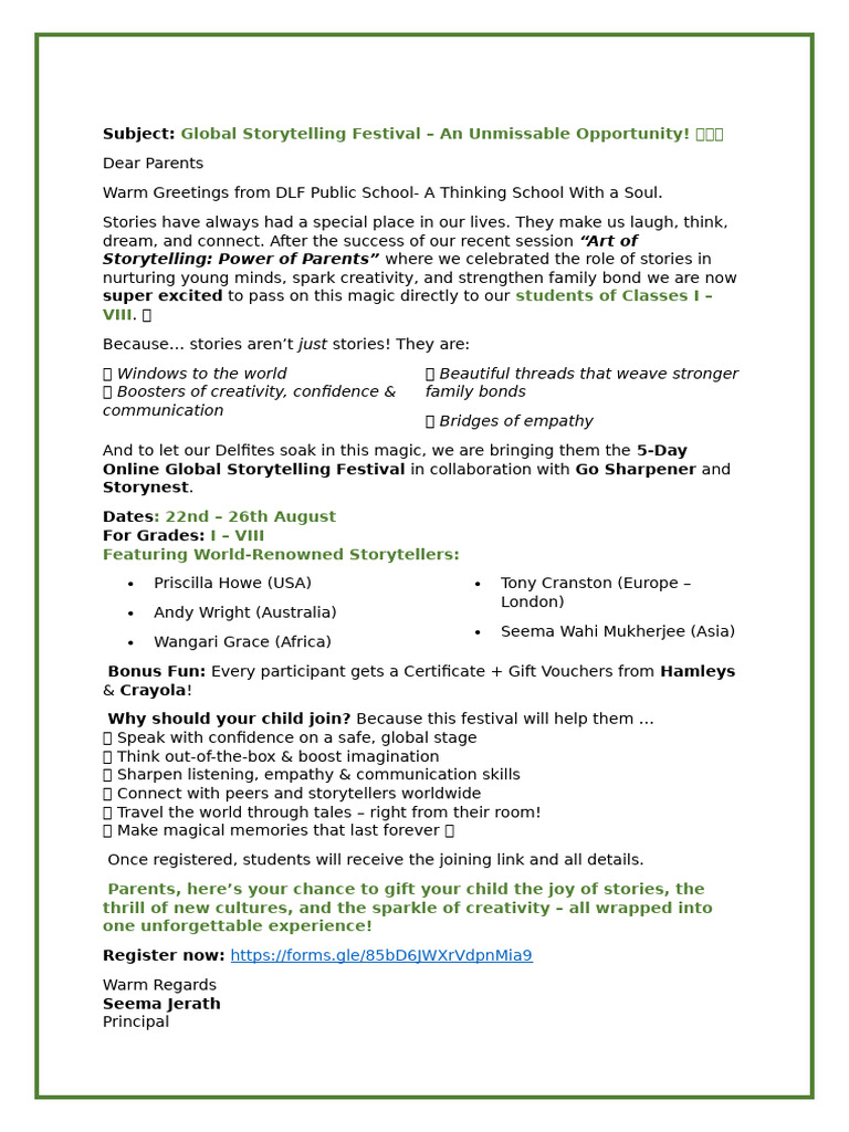Global Storytelling 5 Day Session | PDF
