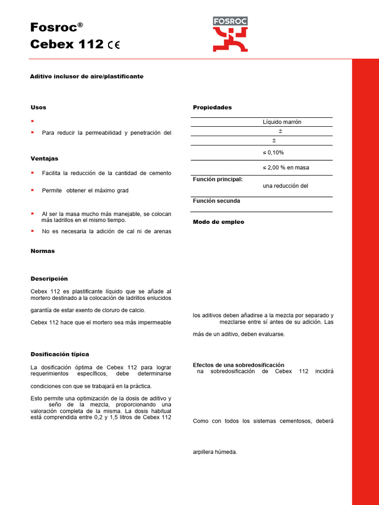 TDS Cebex 112 200326 | PDF | Mortero (Albañilería) | Agua
