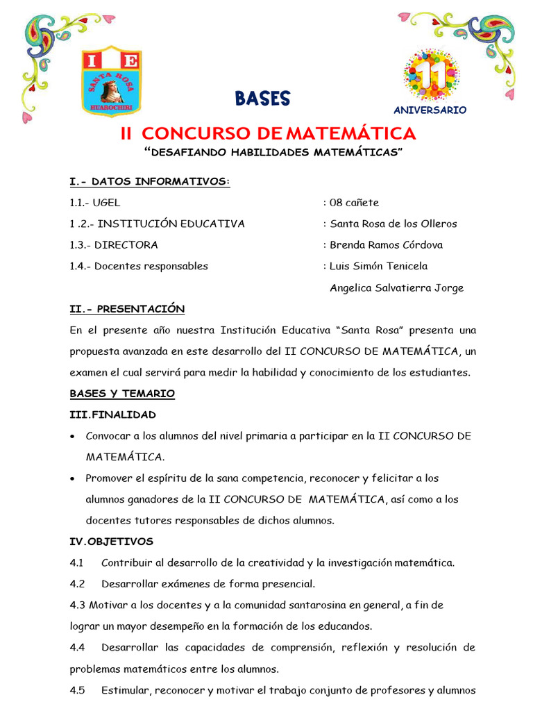 Bases Ii Concurso de Matemática | PDF | Modificación de comportamiento | Inteligencia