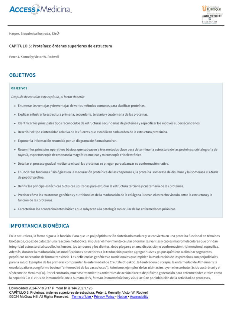 CAPÍTULO 5 - Proteínas - Órdenes Superiores de Estructura | PDF ...