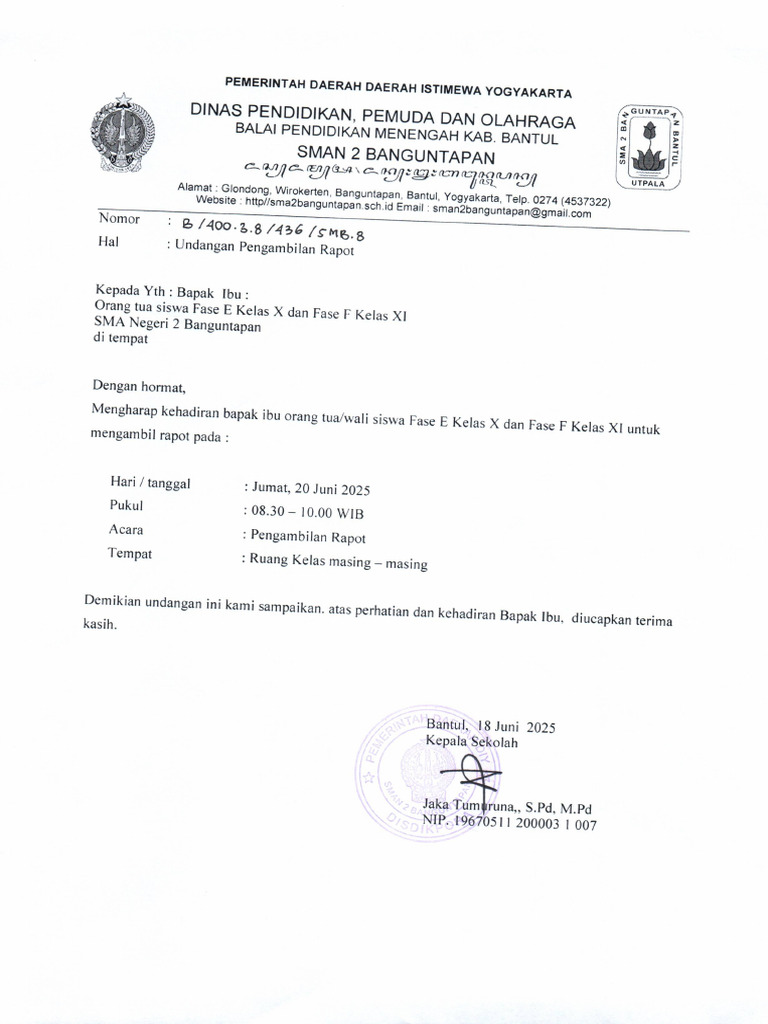 Pengambilan Rapot 2025 | PDF