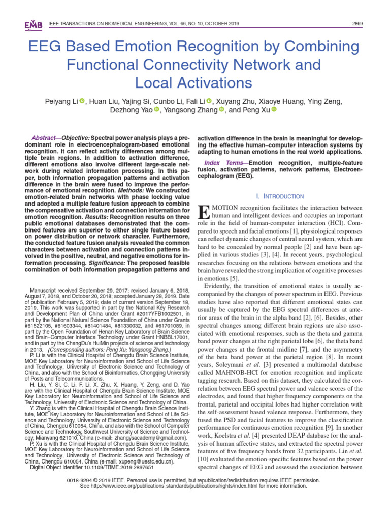 EEG Based Emotion Recognition by Combining Functional Connectivity Network and Local Activations ...