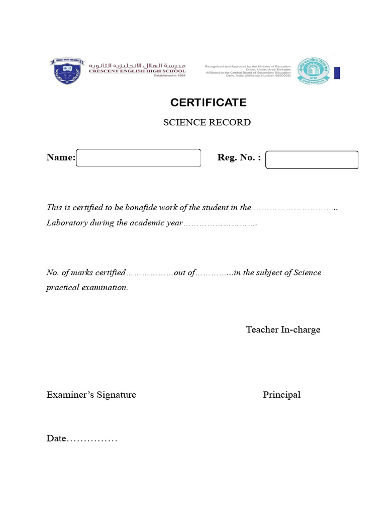 Science Record Certificate Template | PDF