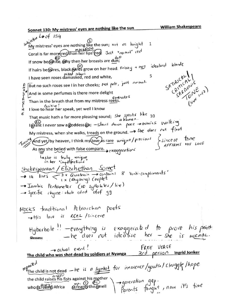 Grade 12 Poetry 2023 Annotated Poems | PDF