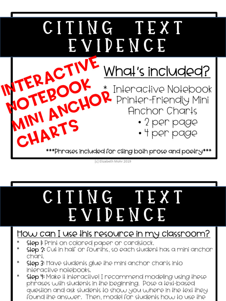 Citing Text Evidence Mini Anchor Charts | PDF