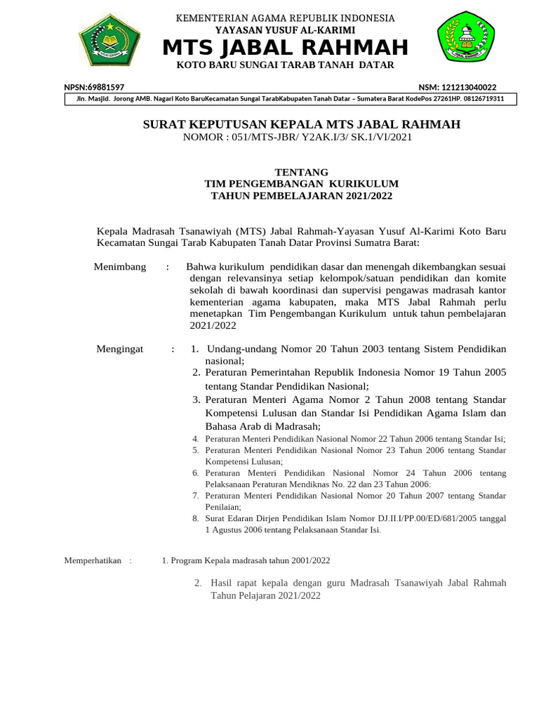 Sk Tim Pengembangan Kurikulum Lampiran | PDF