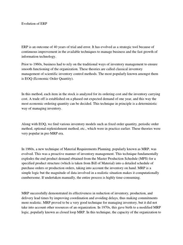 Evolution of Erp | PDF | Inventory | Enterprise Resource Planning