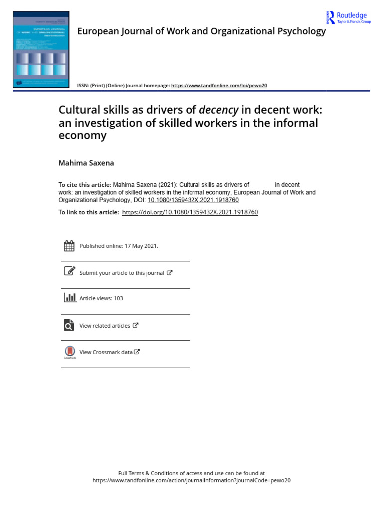 Cultural Skills As Drivers of Decency in Decent Work An Investigation ...