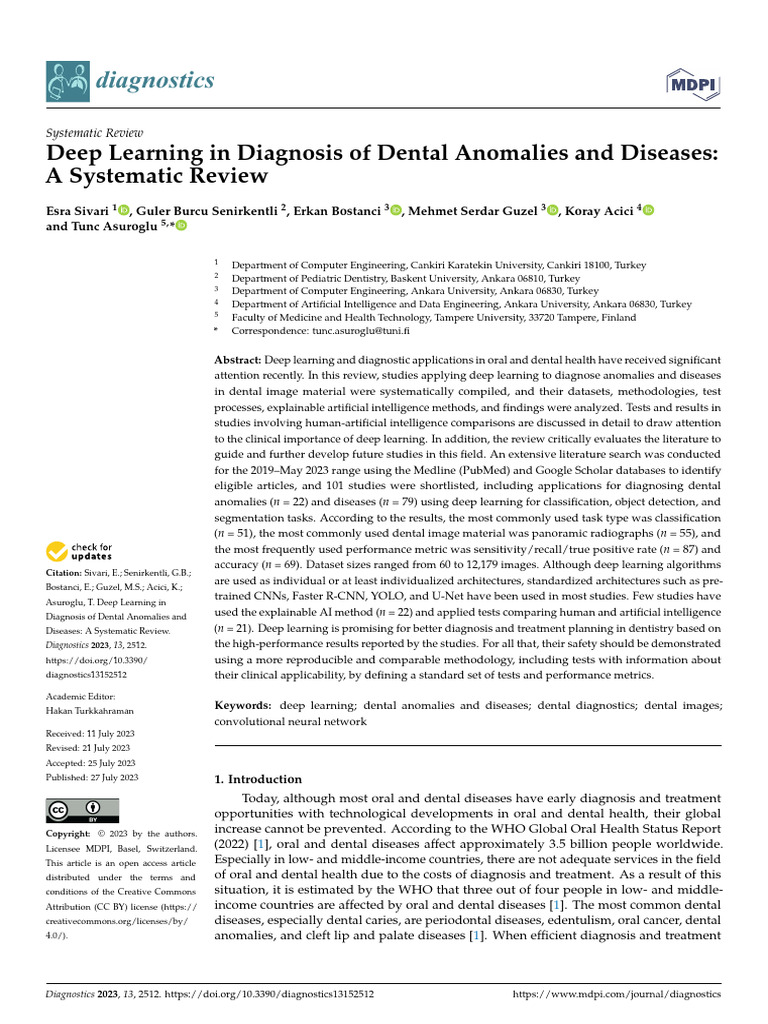 Deep Learning in Diagnosis of Dental Anomalies and Diseases | PDF ...