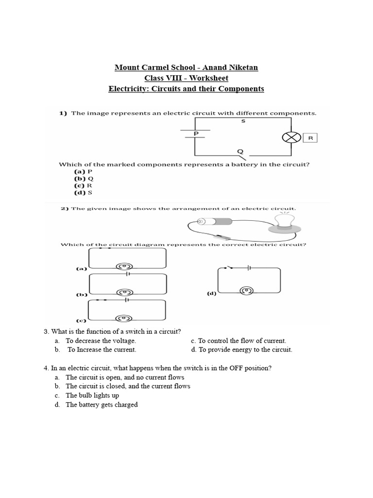 Electricity Circuits Worksheet for Grade 8 | PDF | Electric Current ...