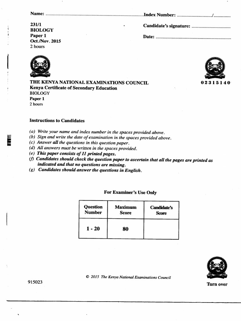 Biology Paper 1 Atika School - 001-071 | PDF