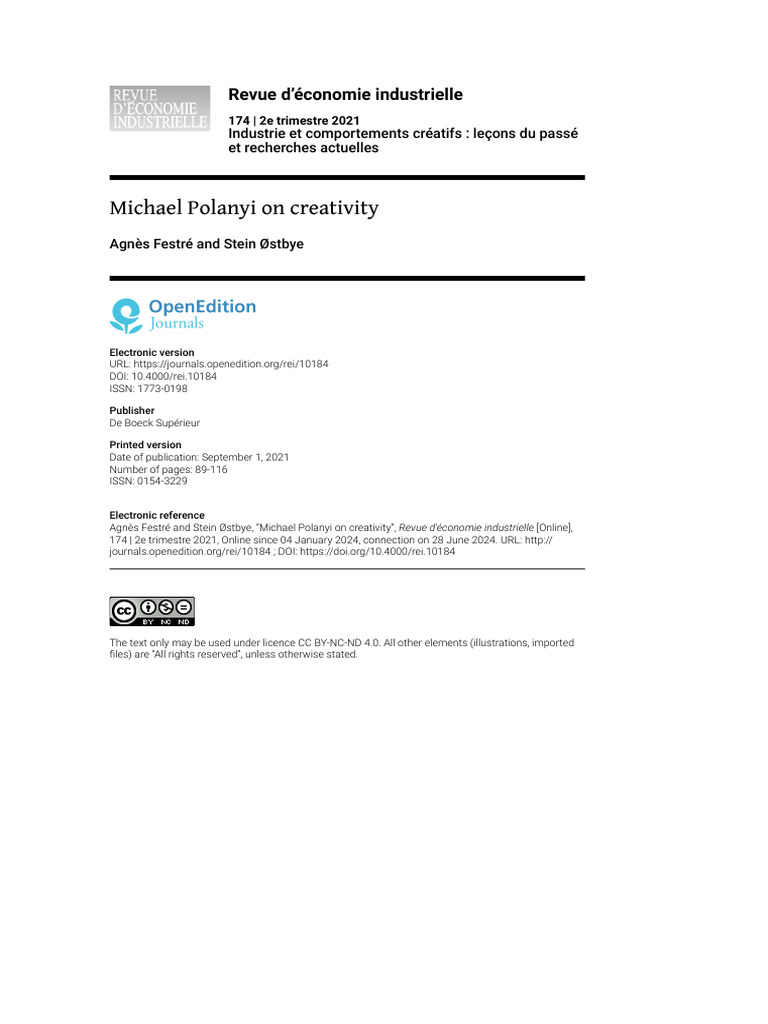 Polanyi's Insights on Creativity and Knowledge | PDF | Tacit Knowledge ...