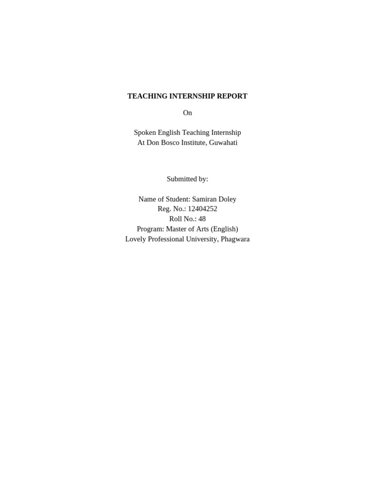 Spoken English Teaching Internship Report | PDF | Teaching | Education ...