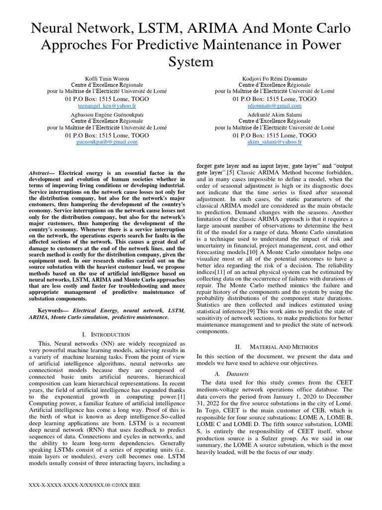 Neural Network, LSTM, ARIMA and Monte Carlo Approches For Predictive ...