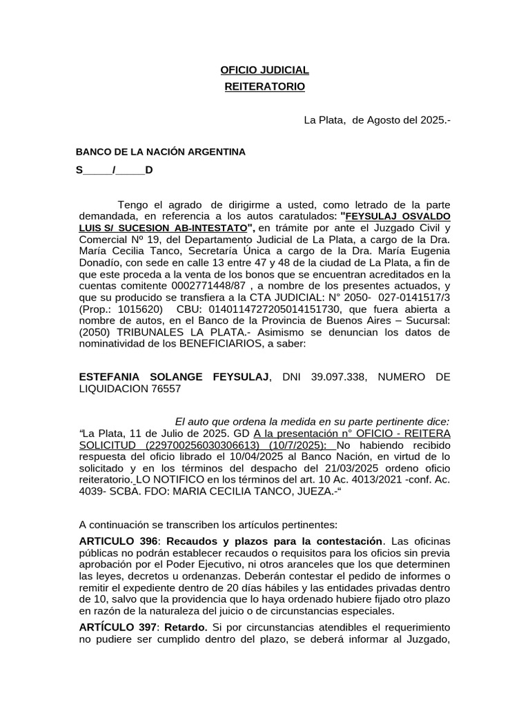 Oficio Reiteratorio Modelo | PDF | Justicia | Crimen y violencia