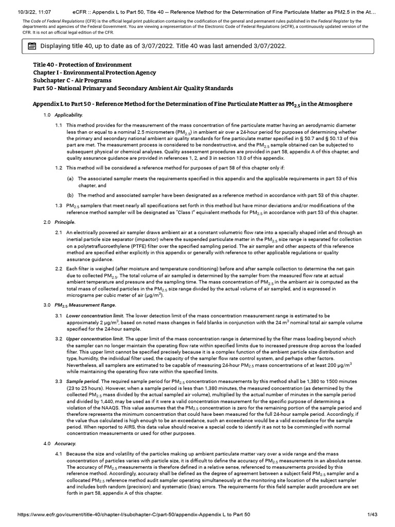 eCFR - Appendix L To Part 50, Title 40 - Reference Method For The ...