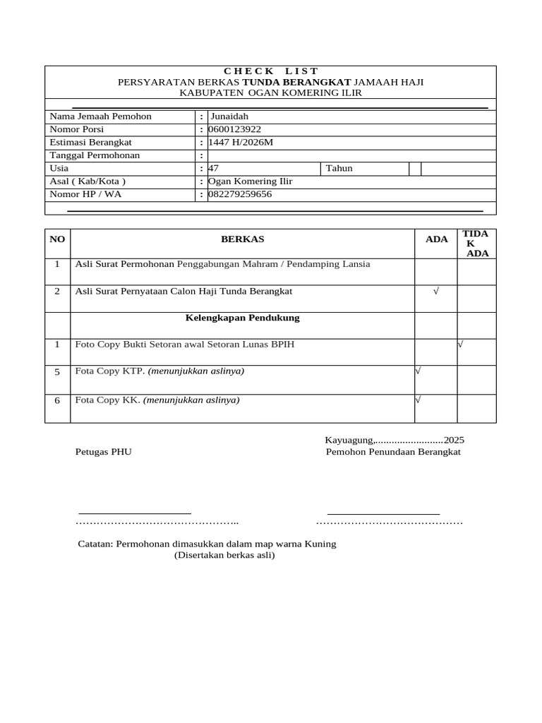 Surat Pernyataan Tunda Berangkat | PDF