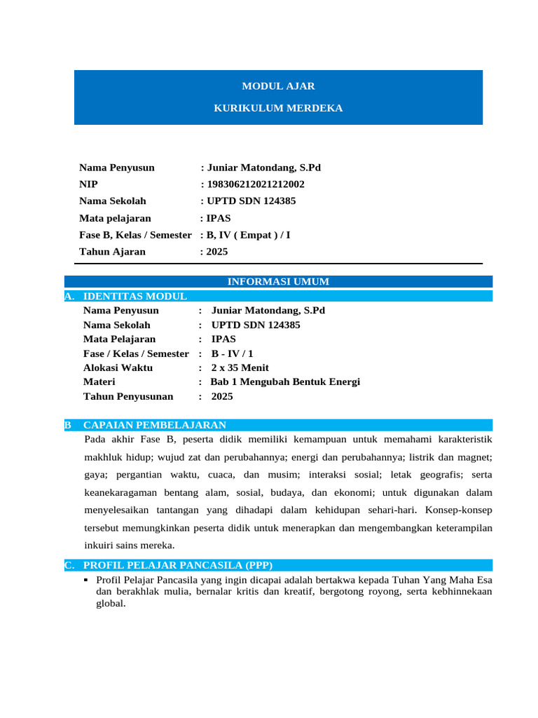 IPAS IV - BAB 1 (Juniar Matondang) | PDF