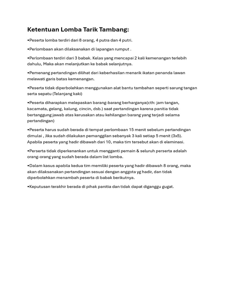 Ketentuan Lomba Tarik Tambang 17 Agustus | PDF