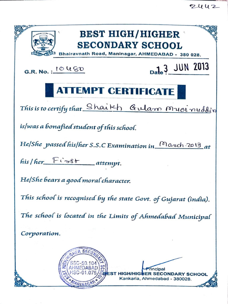 10th Certificate | PDF